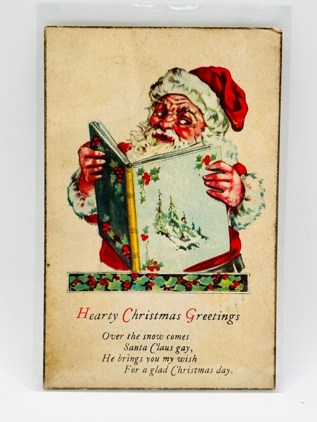 Vintage 1925 Christmas Post Card "hearty Christmas Greetings, Over the ...