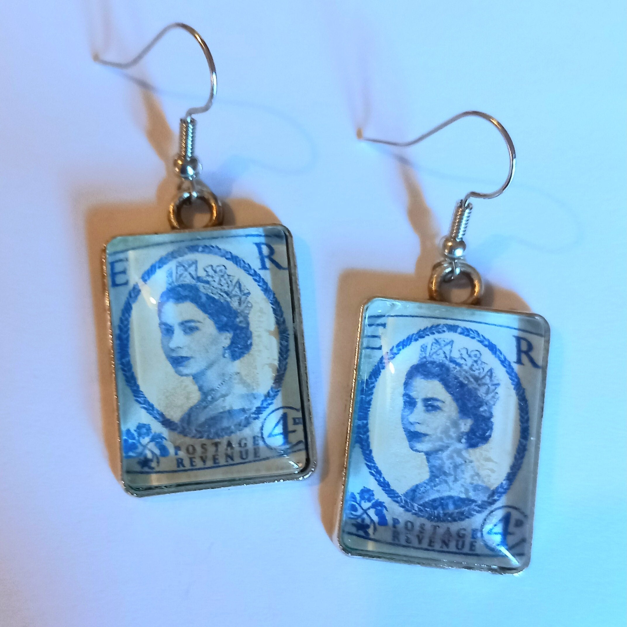 Queen Elizabeth II Blue GB Postage Stamp Earrings Unique Vintage Mum ...