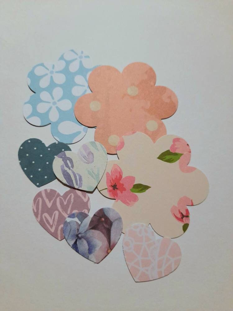 100 floral patterned Heart & Flower shape card Embellishments 2 inch ...