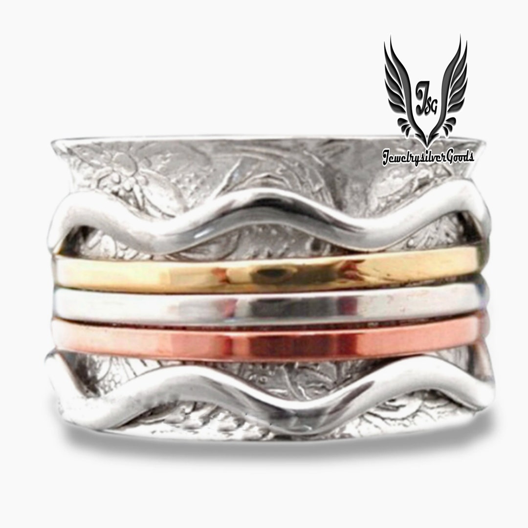 Spinner Silver Ring, 925 Sterling Silver, Handmade Ring, Copper & Brass ...
