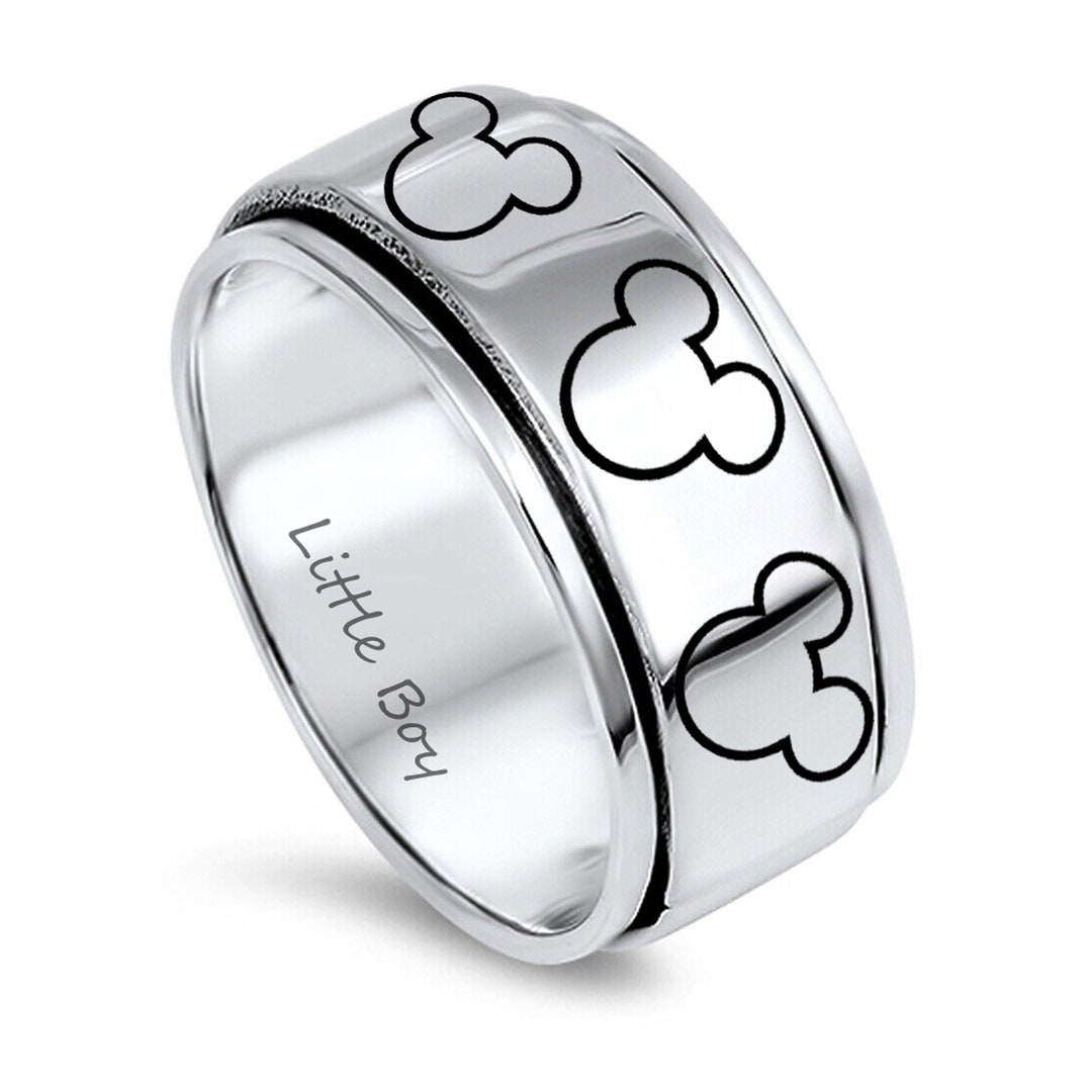 Personalized Ring, Mickey Mouse Spinner Ring, 925 Sterling Silver Ring ...