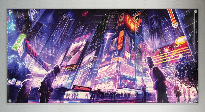 New FUTURISTIC CITY NIGHT Cyberpunk Vinyl Banner Poster 31x62 | Etsy