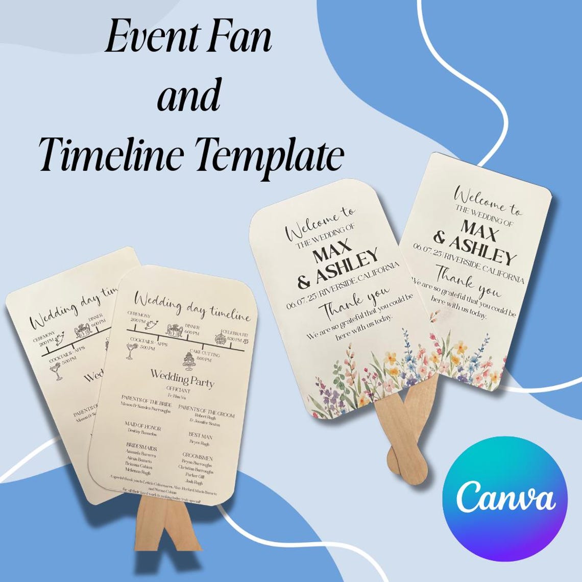 Wedding Fan and Timeline Template | Editable Canva Program Fan ...