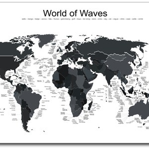 World of Waves - Schwarze Version - Surfmap Poster - Etsy