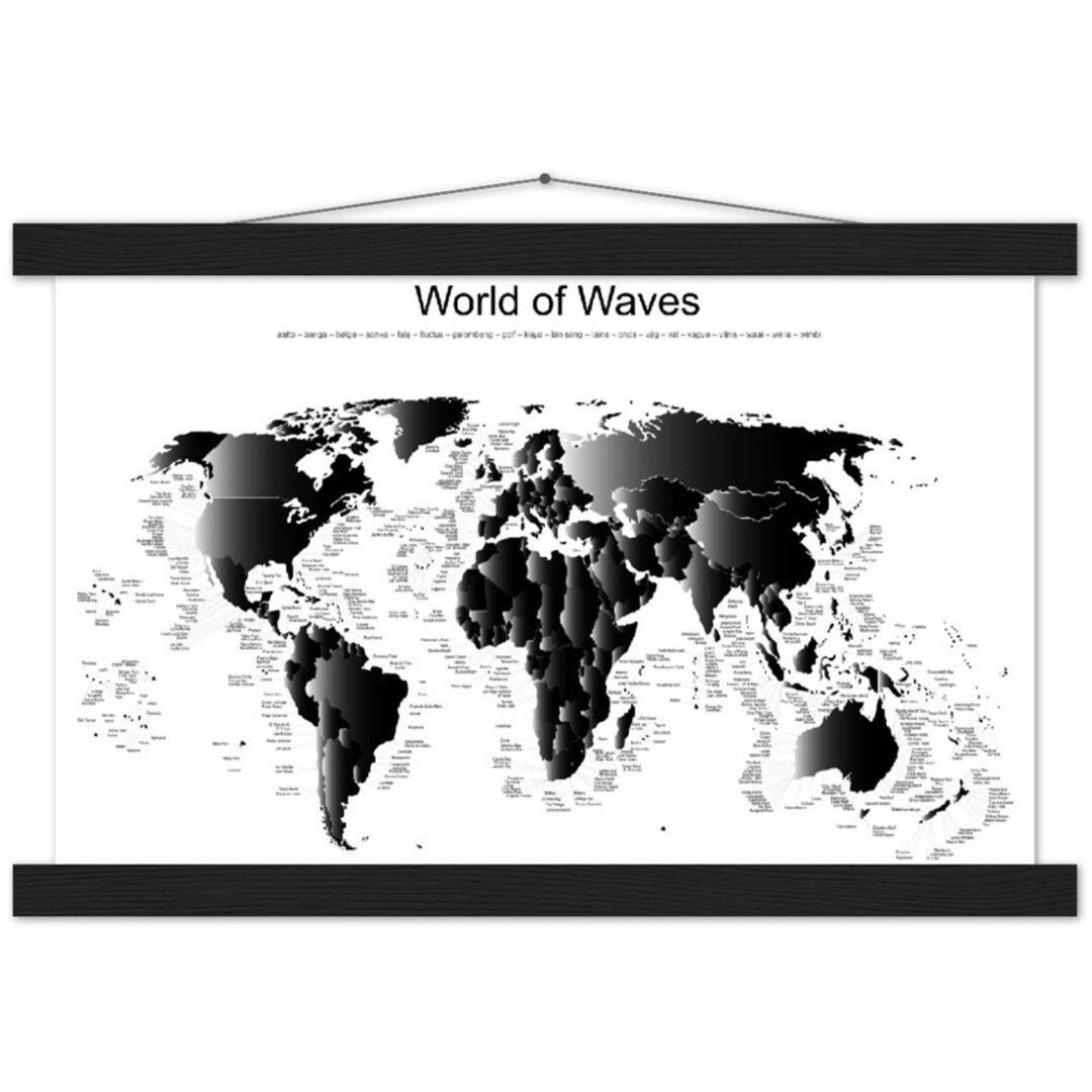 World of Waves Surf Map Black Fluid Version - Etsy Österreich