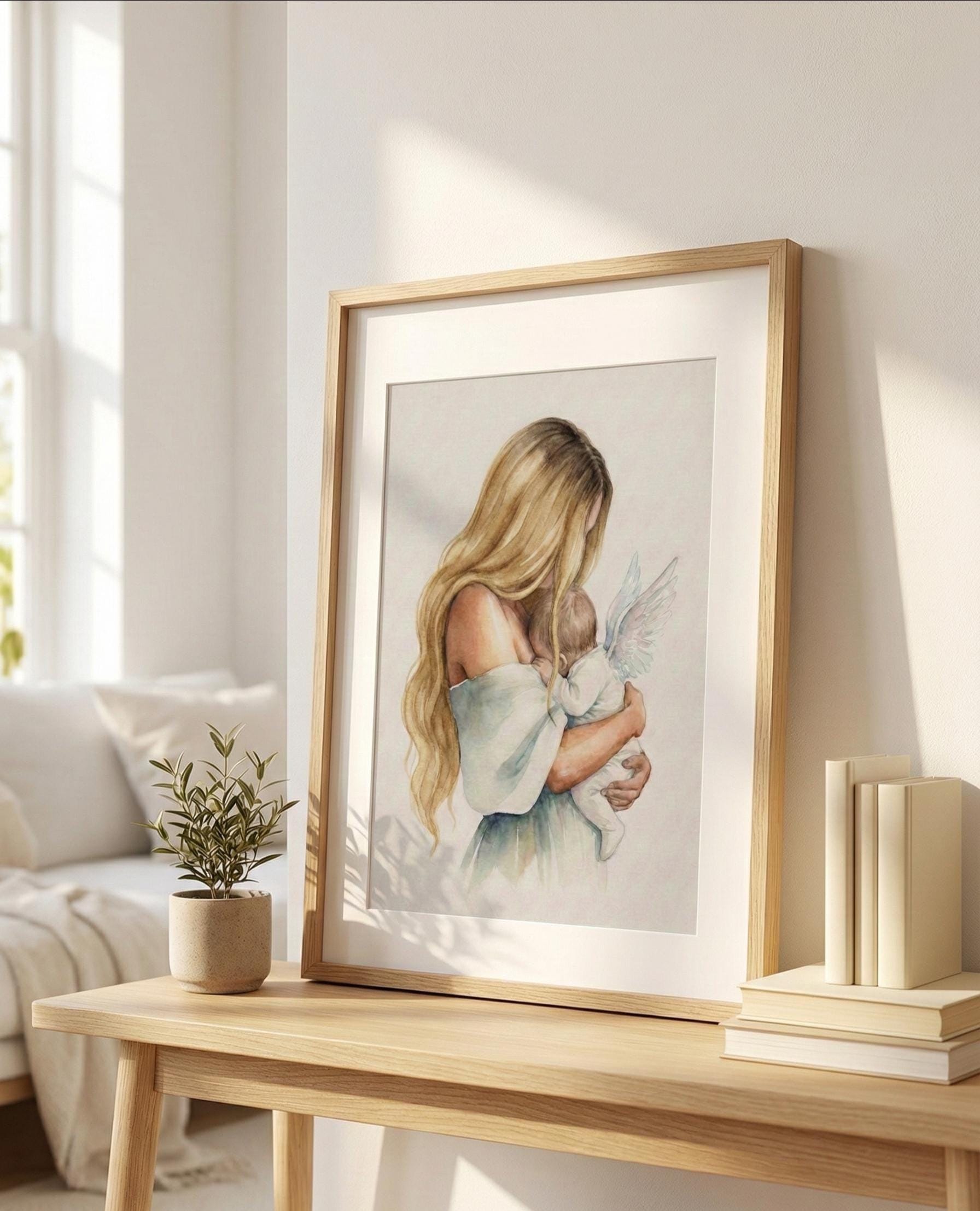 Mother Holding Angel Baby Wall Art Printable, Miscarriage and Infant ...