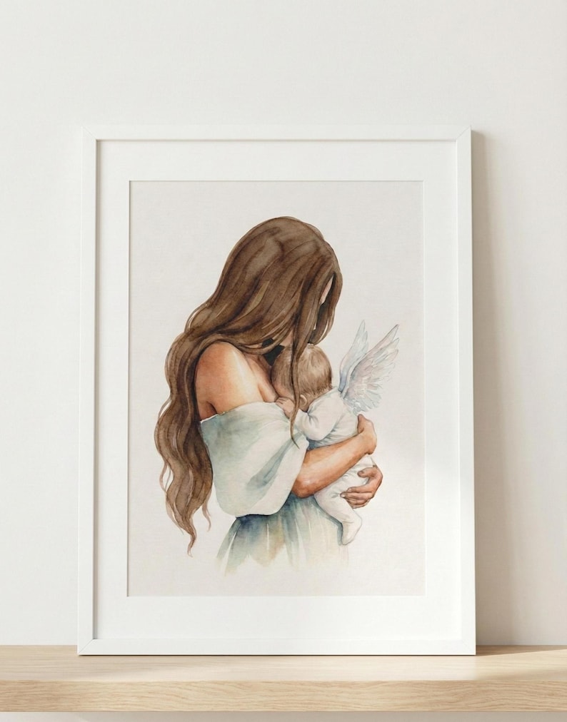 Mother Holding Angel Baby Wall Art Printable, Miscarriage and Infant ...