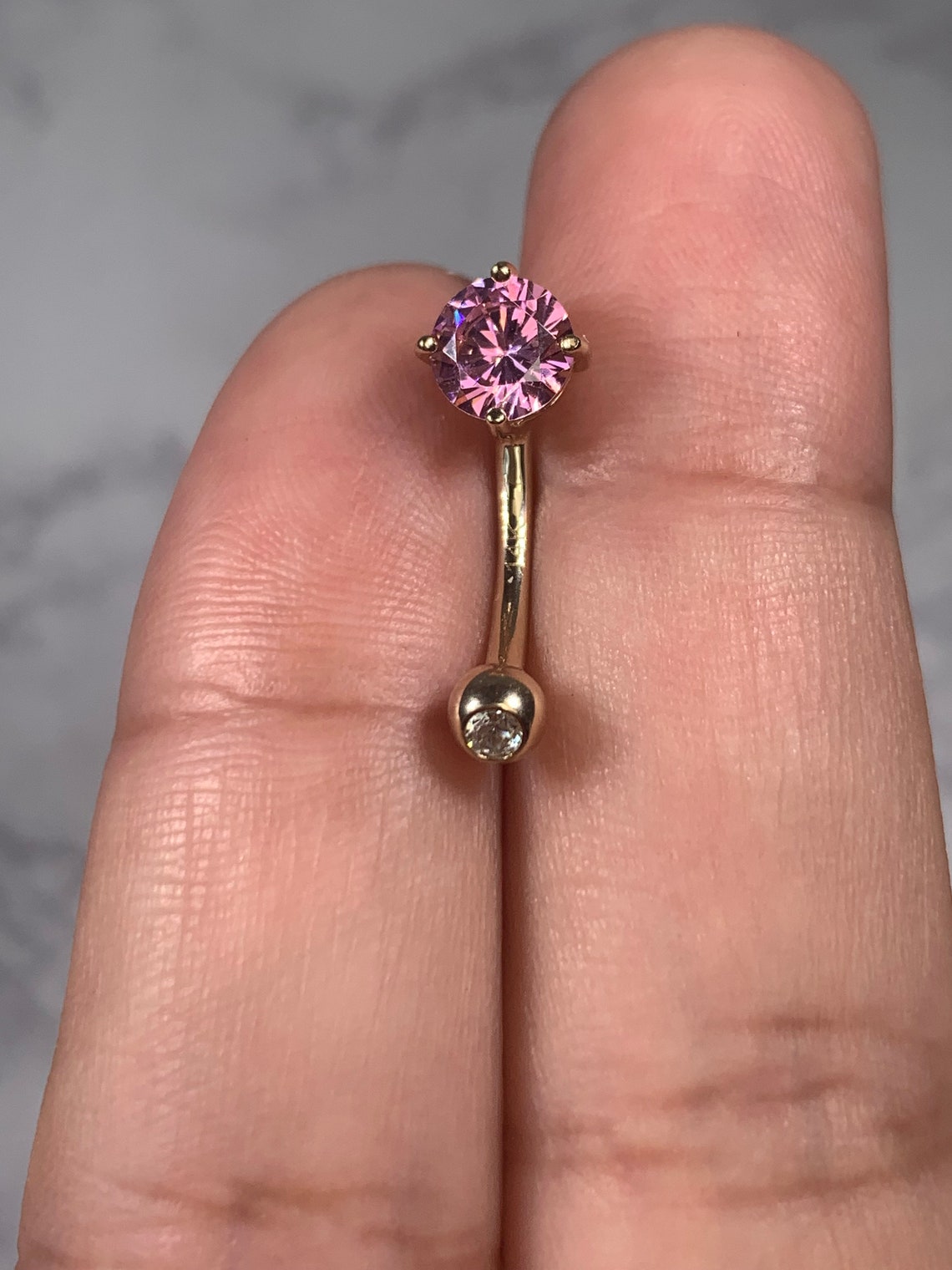 14K Gold Belly Button Ring Round Solitaire CZ Navel Yellow | Etsy