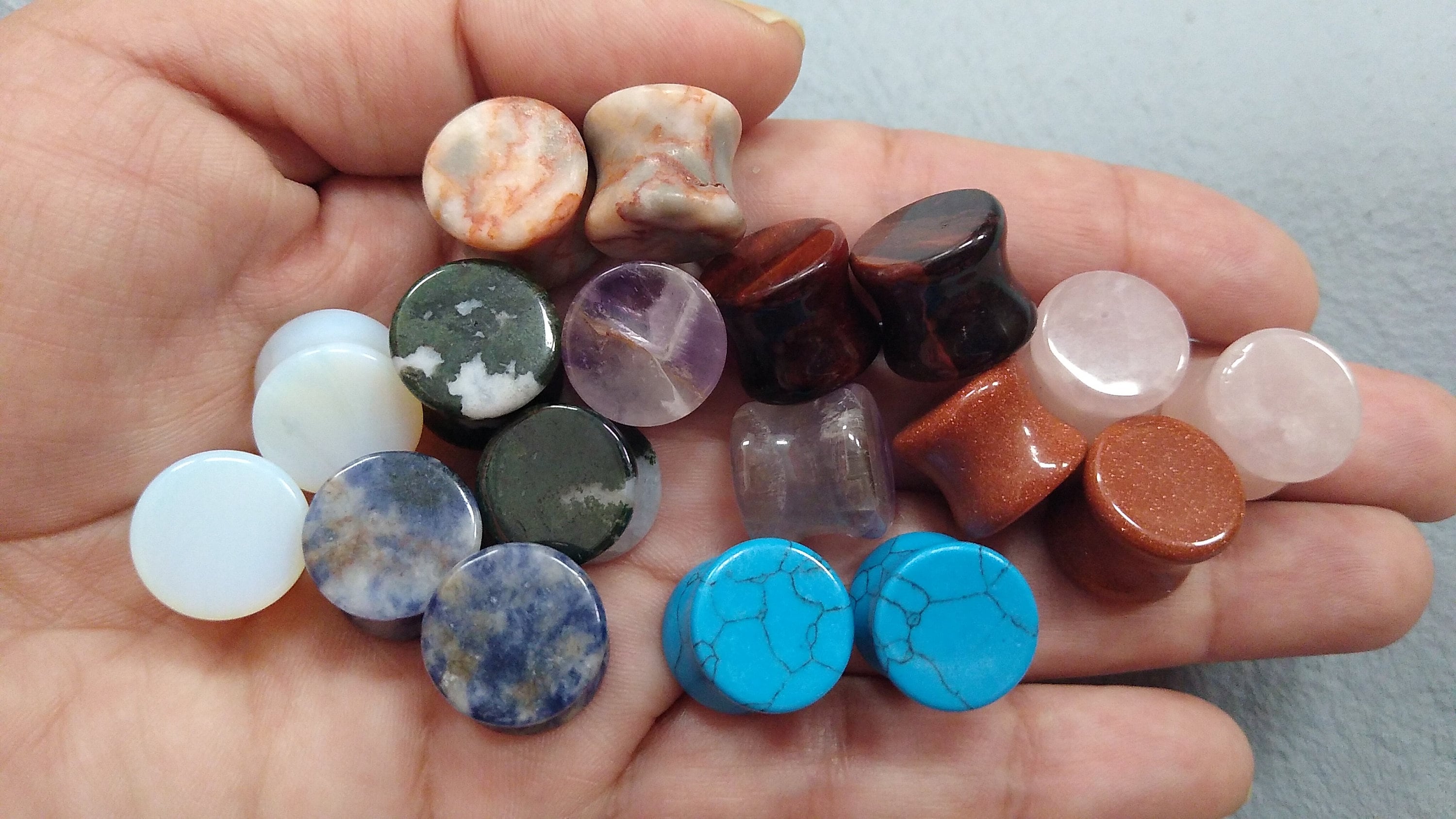 Ear Stone Plugs 9 Pair Value Set Gauges Multi Color Variety - Etsy