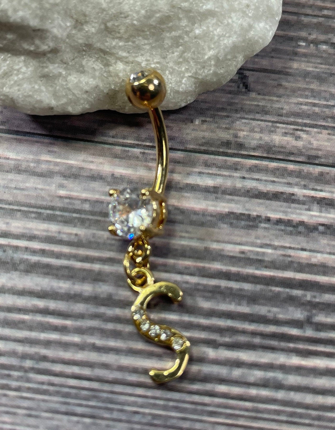 Initial Belly Rings Dangle Navel CZ Letter Beautiful Jewelry | Etsy