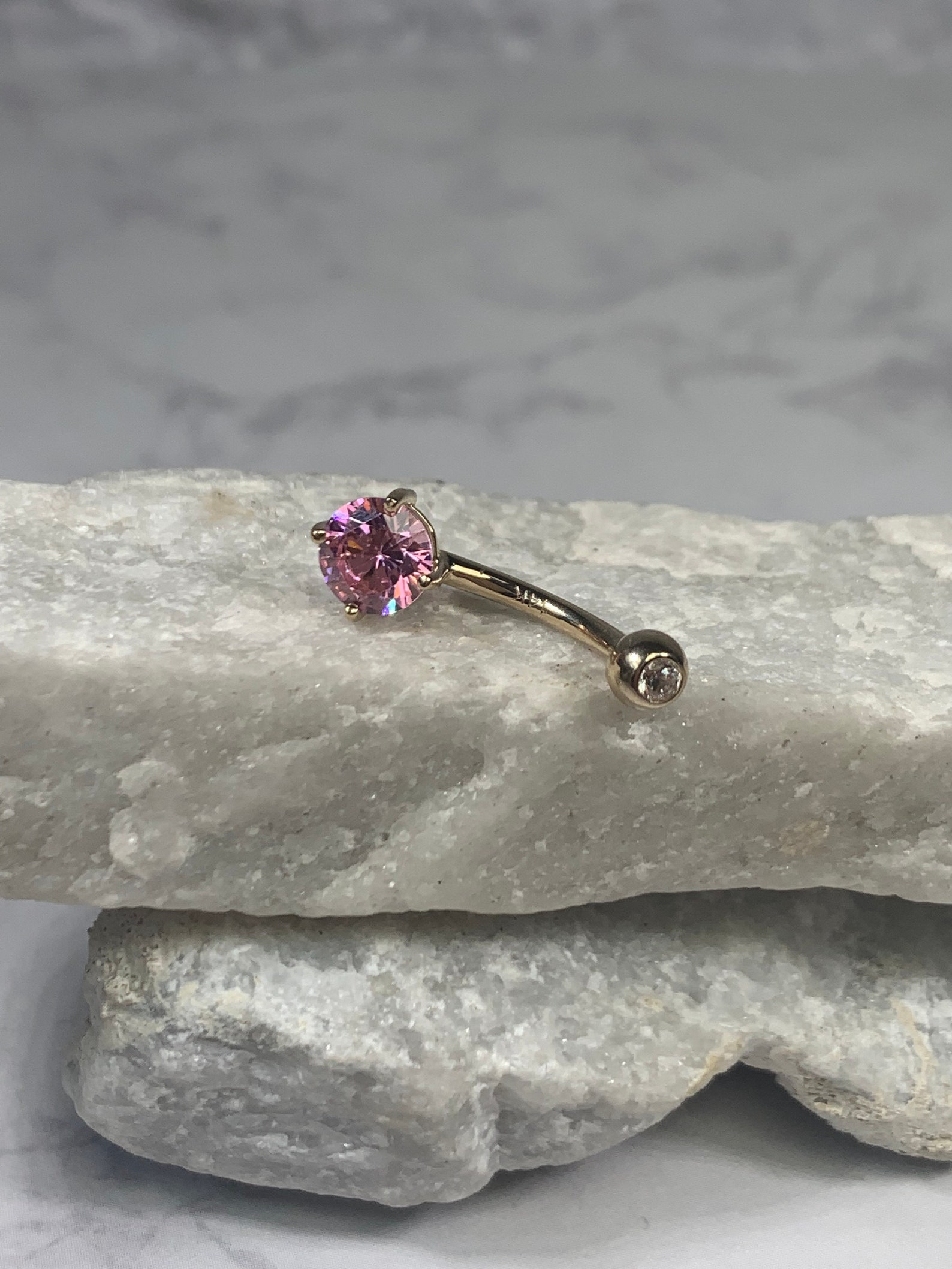 14K Gold Belly Button Ring Round Solitaire CZ Navel Yellow | Etsy