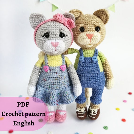 Kitty and cat amigurumi toy pattern. Kittens crochet pdf | Etsy