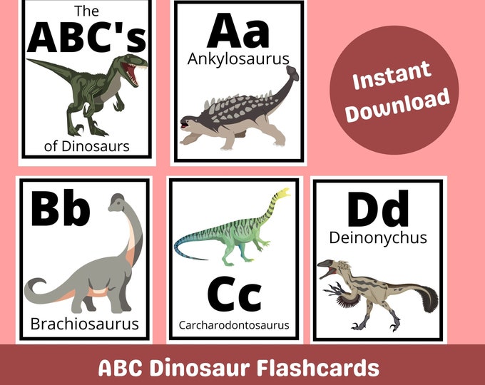 Dinosaur Alphabet Flashcards, Alphabet Printable, ABC Cards, Flash ...