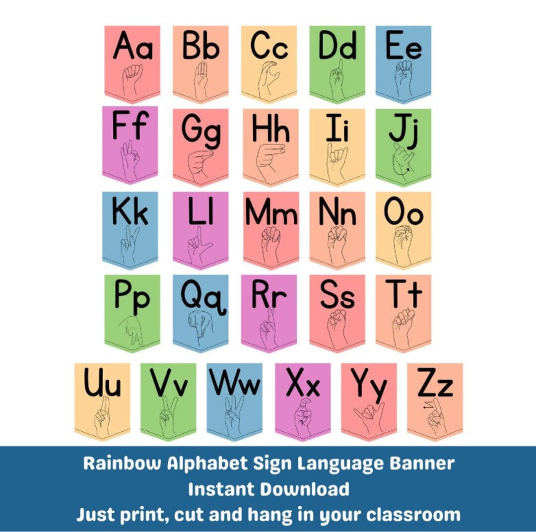 Rainbow Alphabet Sign Language Banner | American Sign Language and ...