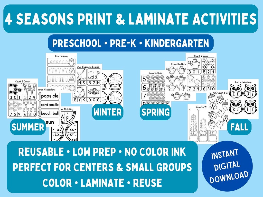 4 Seasons Print and Laminate Pack | Preschool, Pre-k and Kindergarten ...