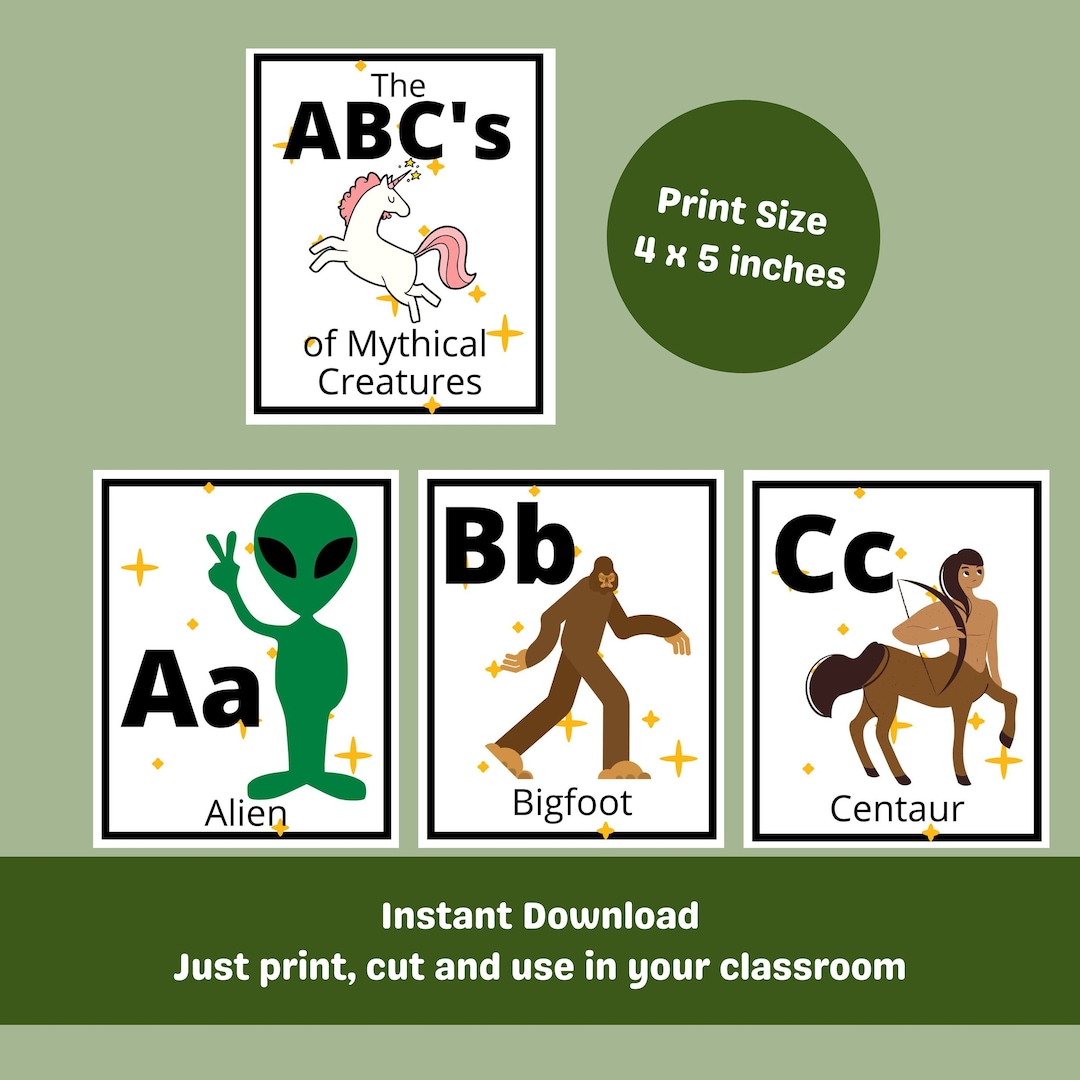 Mythical Creature ABC Flashcards | Printable Alphabet Practice | Letter ...
