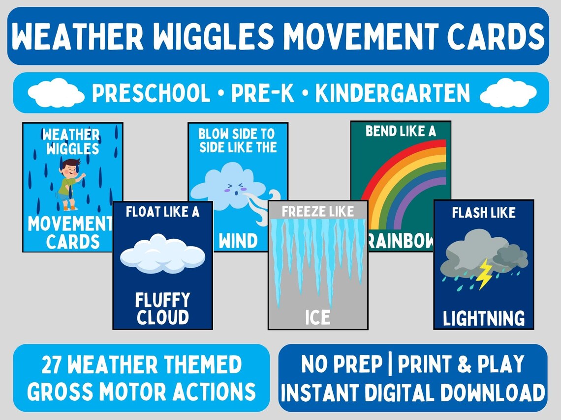 Weather Movement Cards | Gross Motor Skills, Preschool Activities (PDF ...