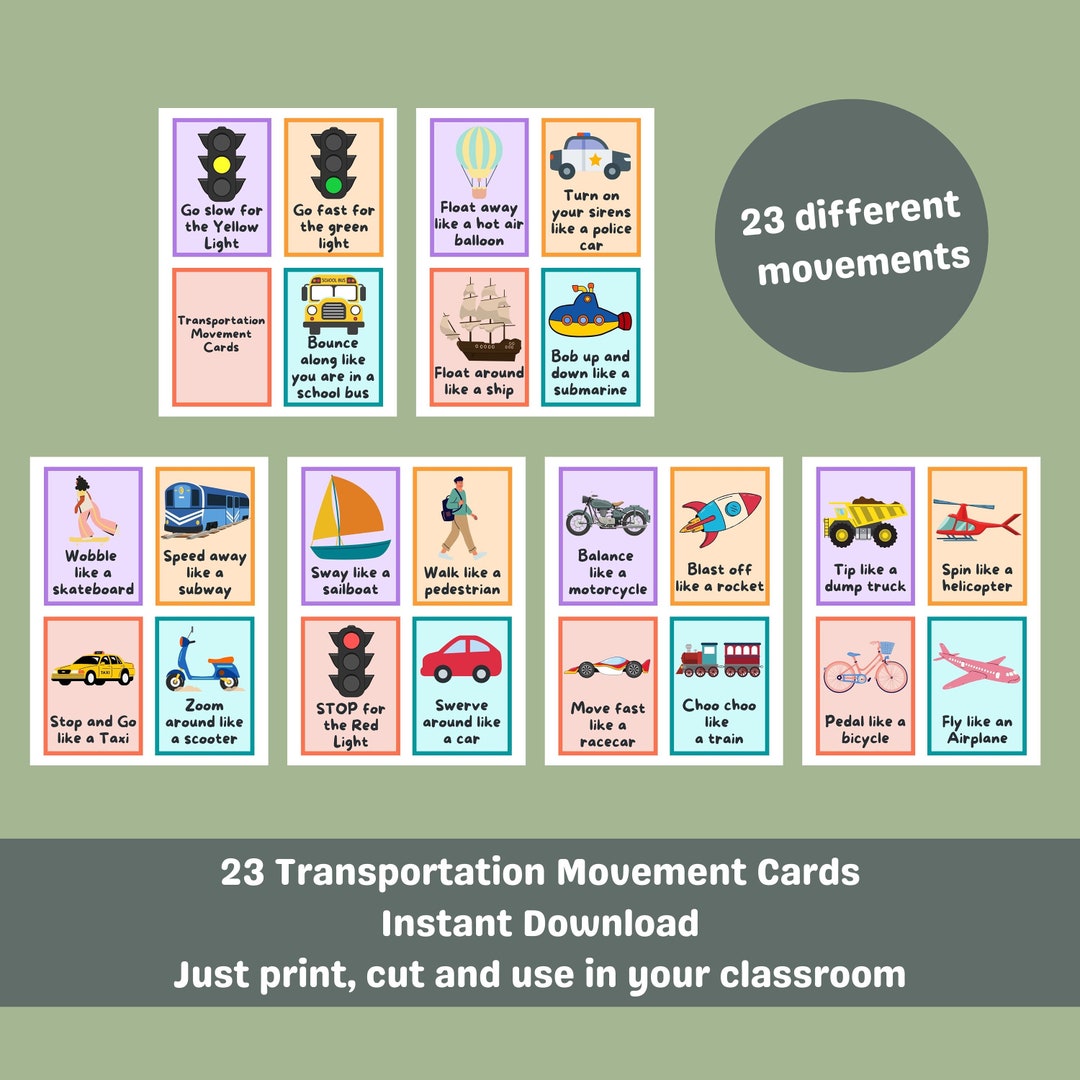 Transportation Themed Movement Cards | Movement Breaks | Physical ...