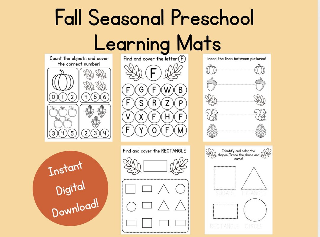 Fall Early Learning Printable Pack | Preschool Tracing, Counting ...