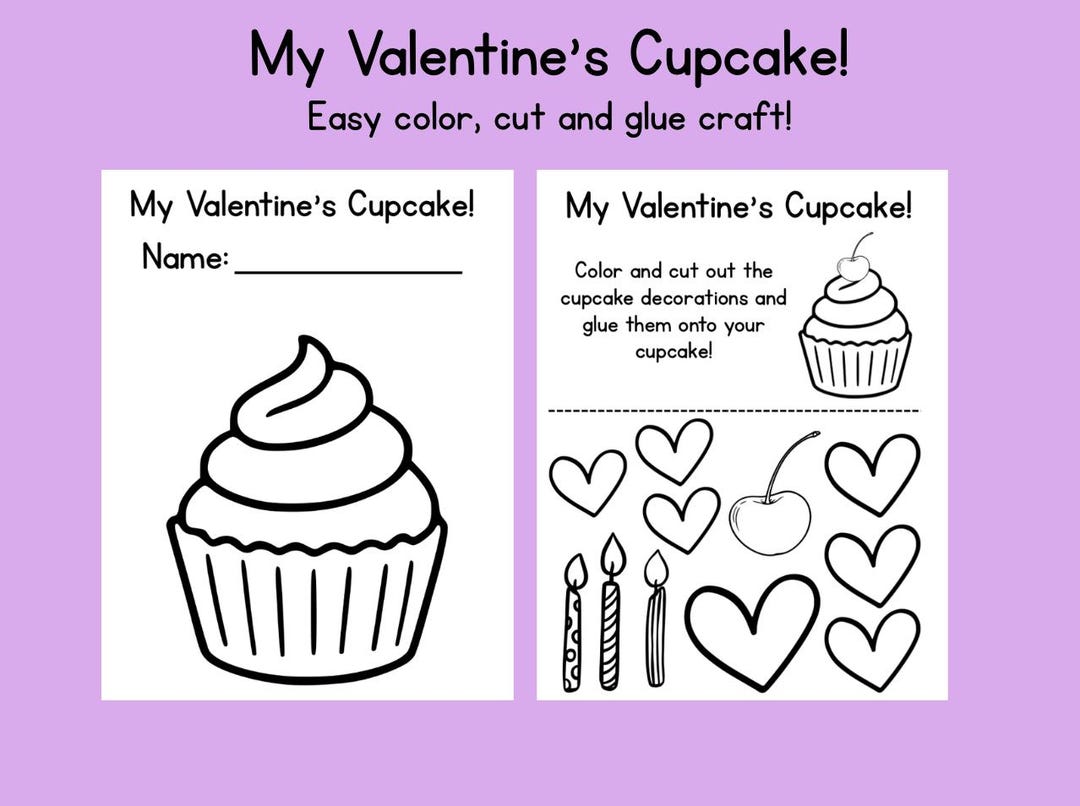 Valentine Cupcake Craft | Preschool Cut & Paste Printable | Valentine ...