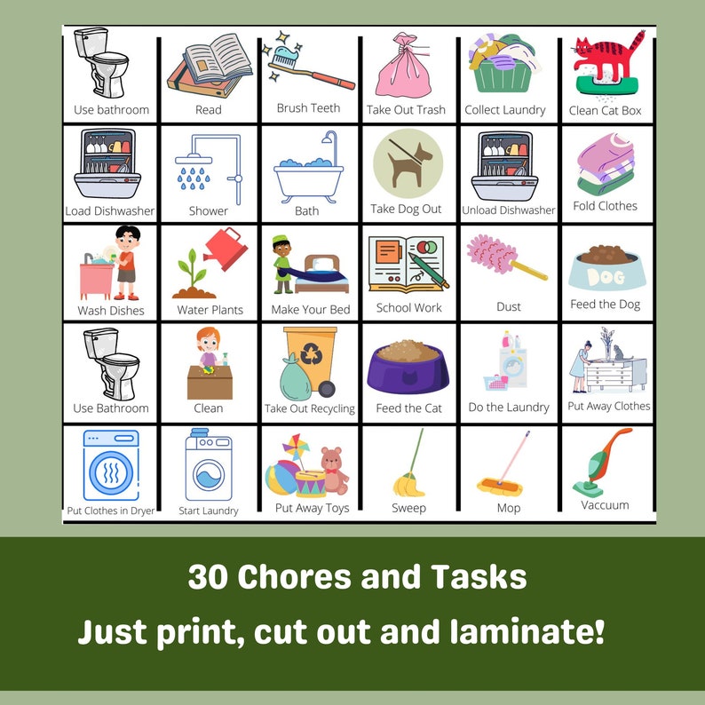 Kid's Dinosaur Themed Daily Responsibilities Chore Chart | Cleaning Pre ...