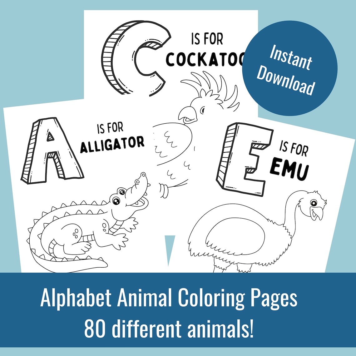 Animal Alphabet Coloring Pages | Educational Activity (digital Download ...
