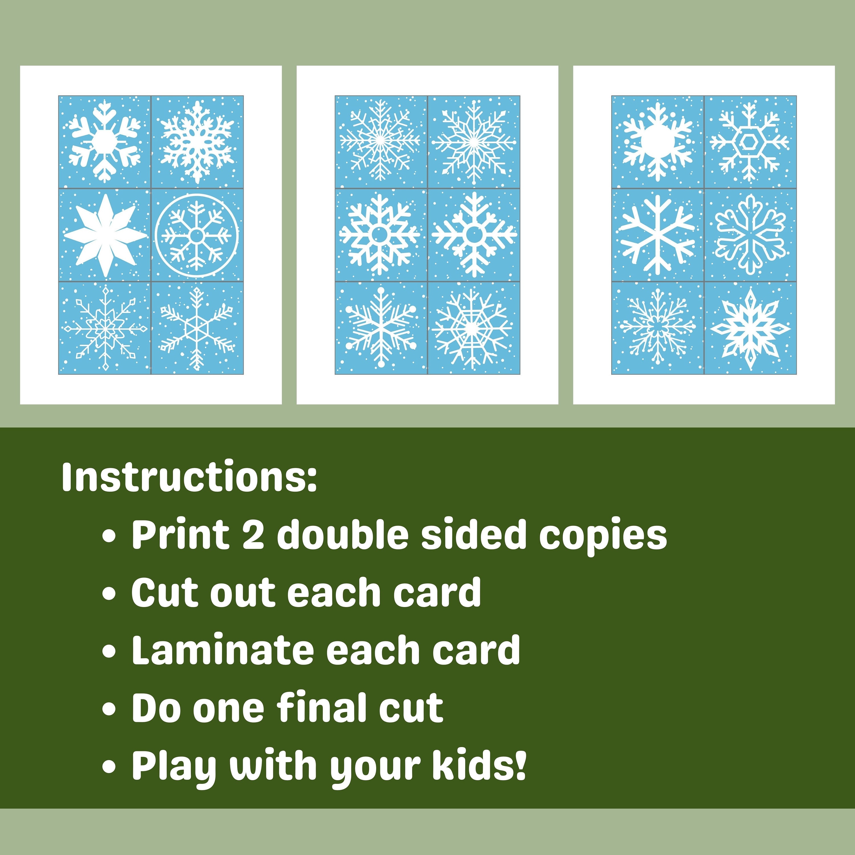 Printable Winter Snowflake Memory Game Printable Card Game Snowflake ...
