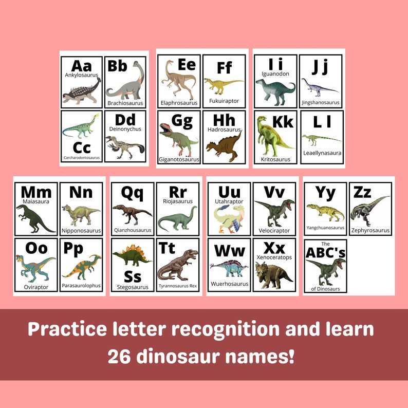 Dinosaur ABC Flashcards | Printable Alphabet Dino Practice | Letter ...
