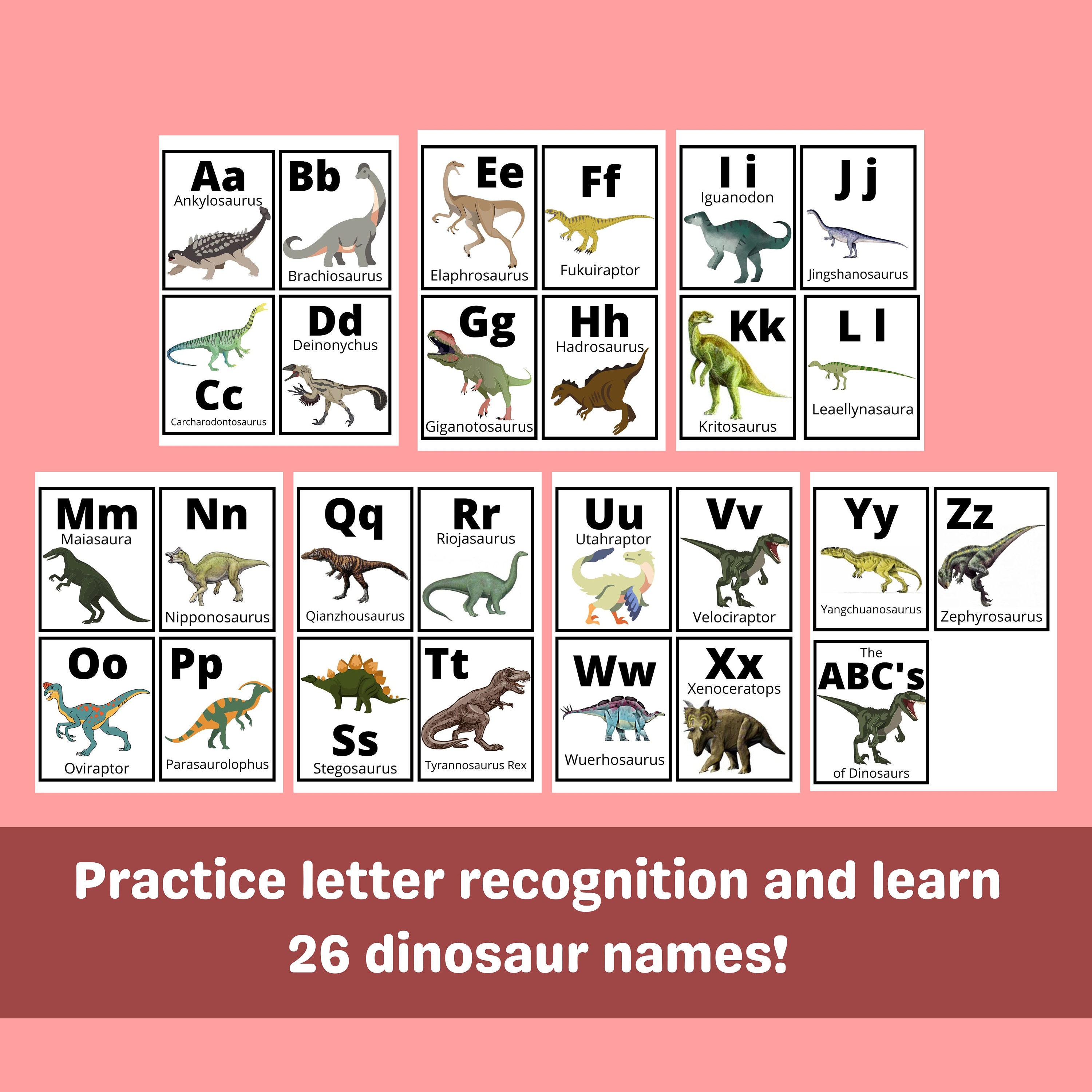 Dinosaur ABC Flashcards | Printable Alphabet Dino Practice | Letter ...