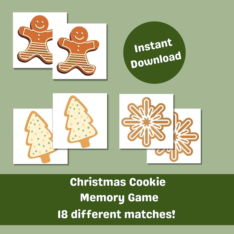 Printable Christmas Cookie Memory Game | Printable Card Game | Xmas ...
