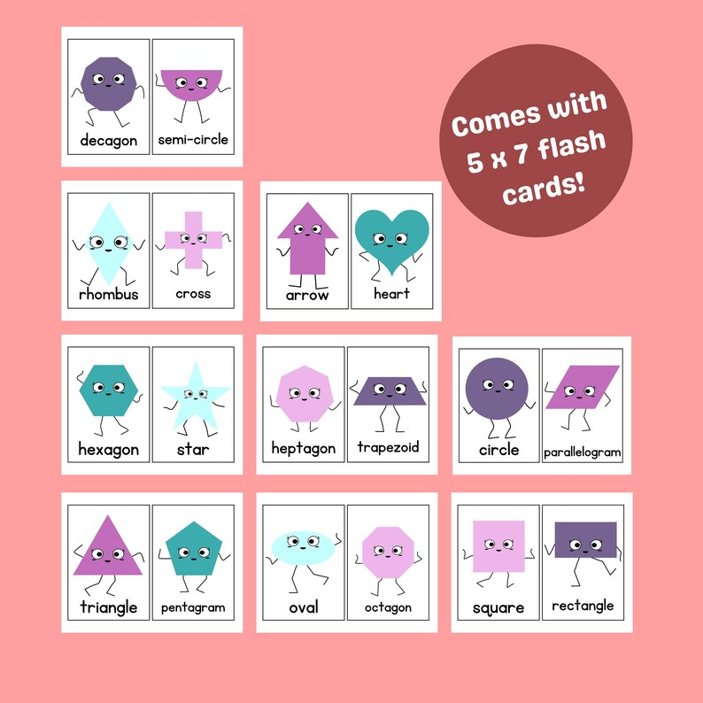 16 Cute Shape Flashcards With Faces | Montessori School Tools | Pre ...