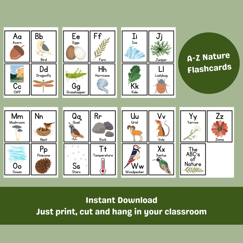 Nature ABC Flashcards | Printable Alphabet Natural Practice | Letter ...