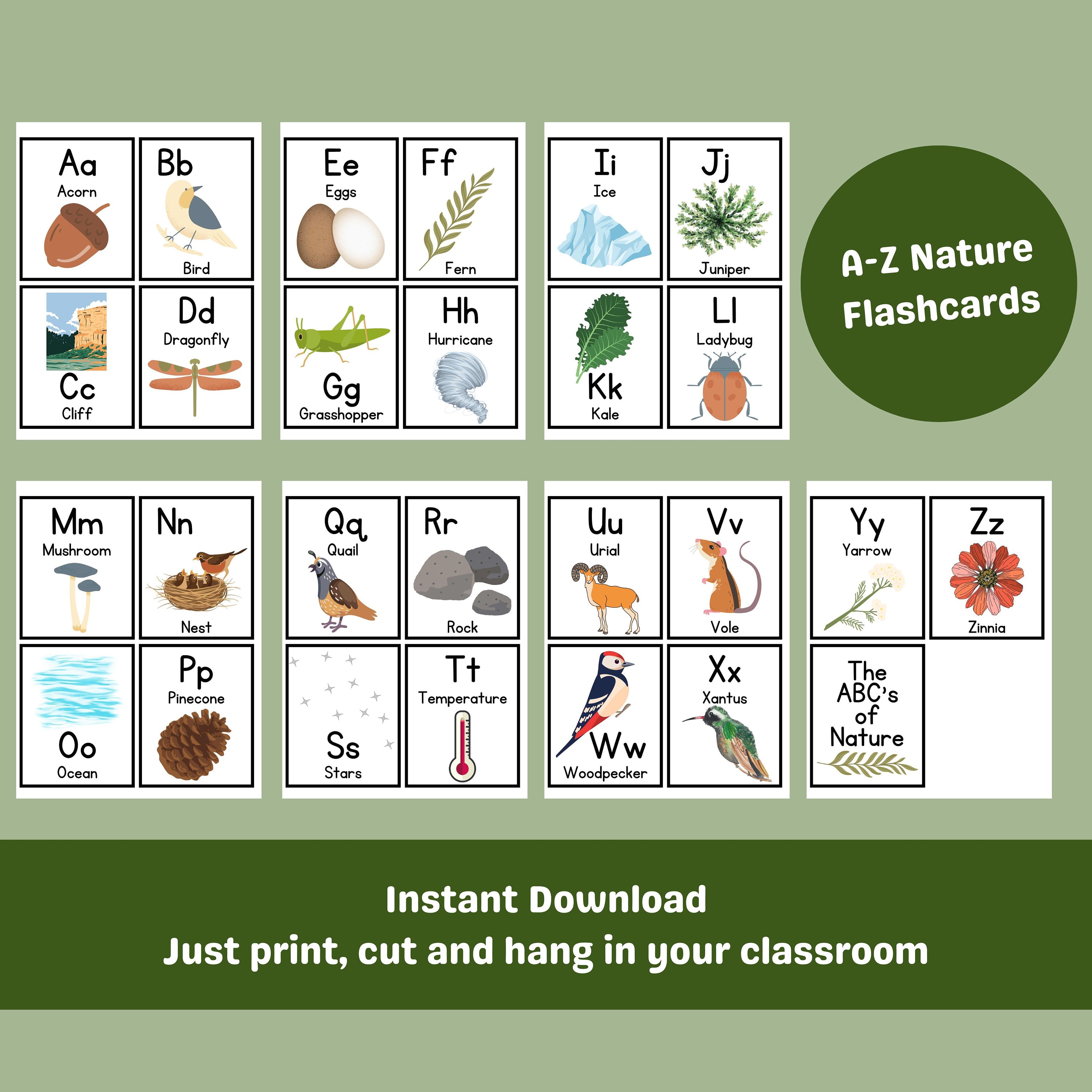 Nature ABC Flashcards | Printable Alphabet Natural Practice | Letter ...