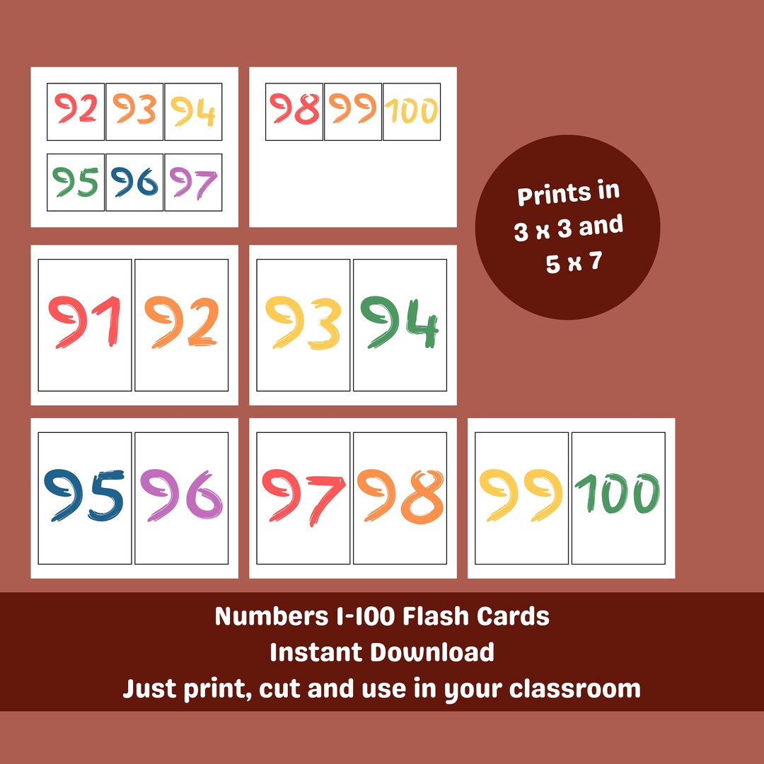 Numbers 1-100 Flashcards | Montessori School Tools | Pre-school ...