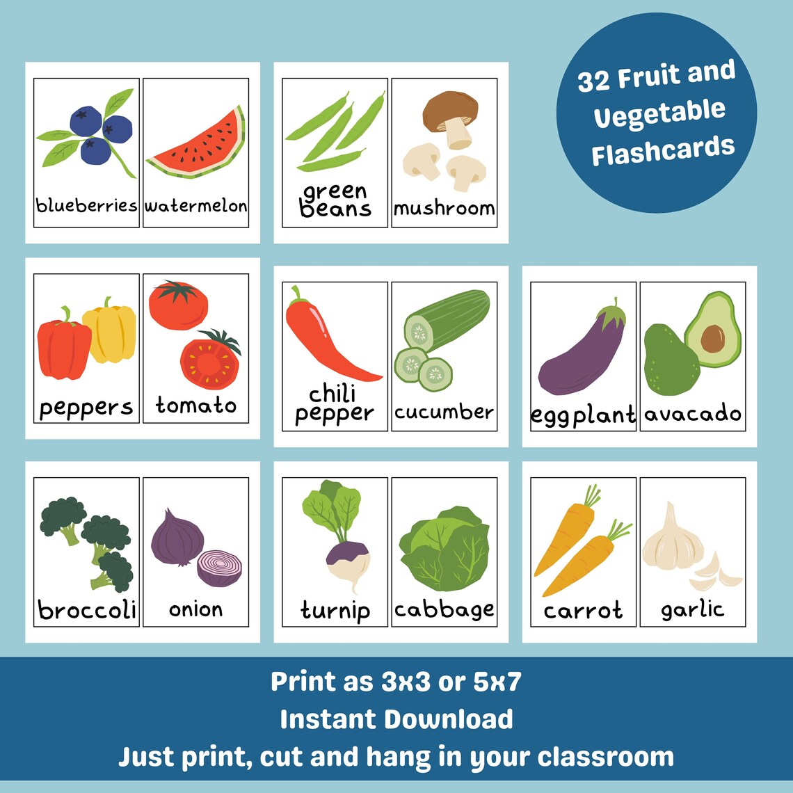32 Fruit and Vegetable Flashcards | Montessori School Tools | Pre ...
