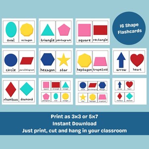 16 Shape Flashcards | Montessori School Tools | Pre-school Homeschool ...
