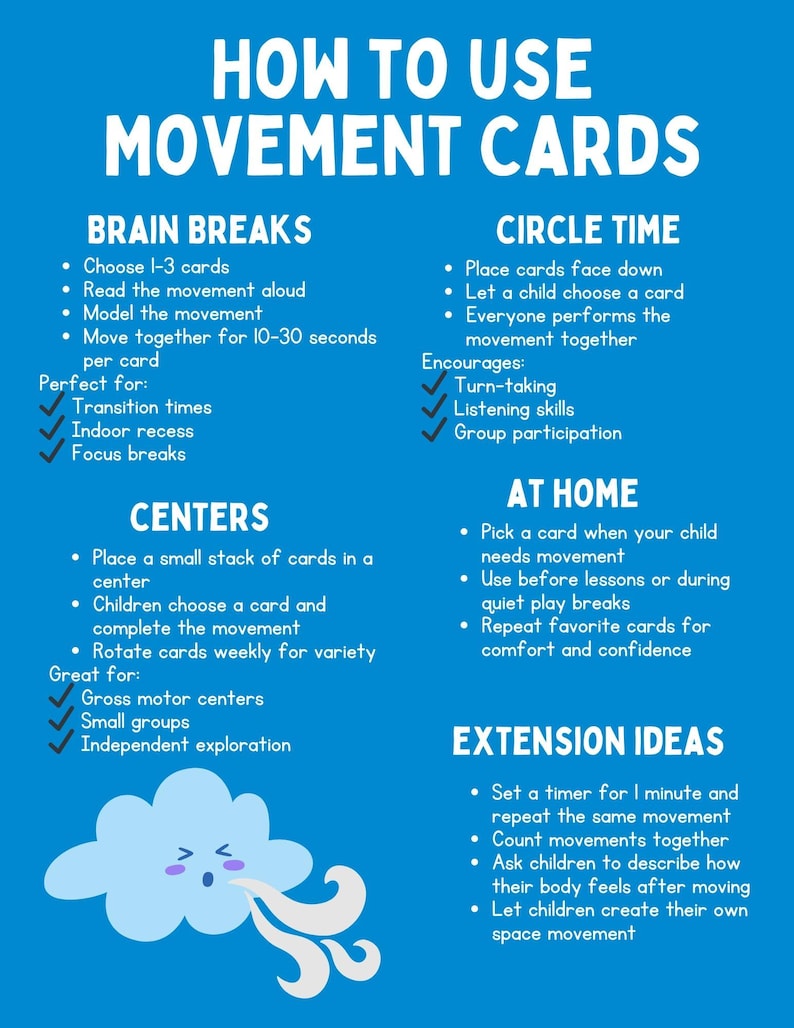 Weather Movement Cards | Gross Motor Skills, Preschool Activities (PDF ...