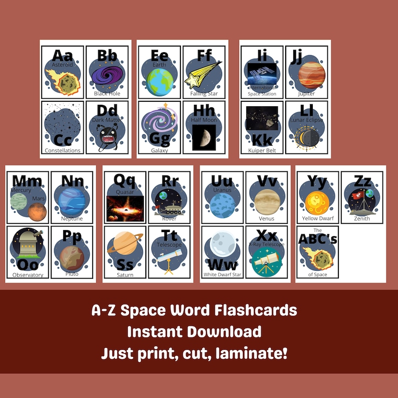 Outer Space ABC Flashcards | Printable Alphabet Universe Practice ...