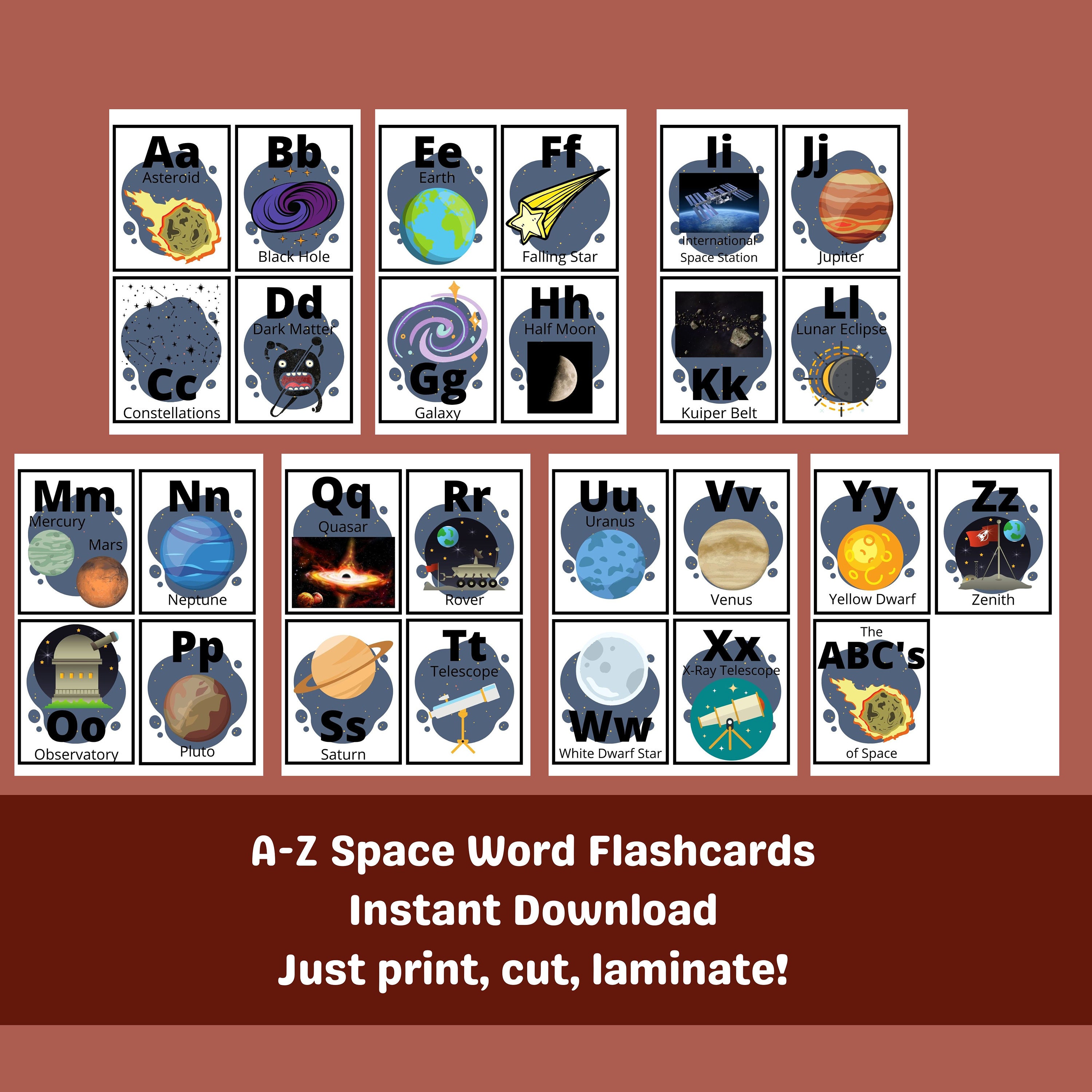 Outer Space ABC Flashcards | Printable Alphabet Universe Practice ...
