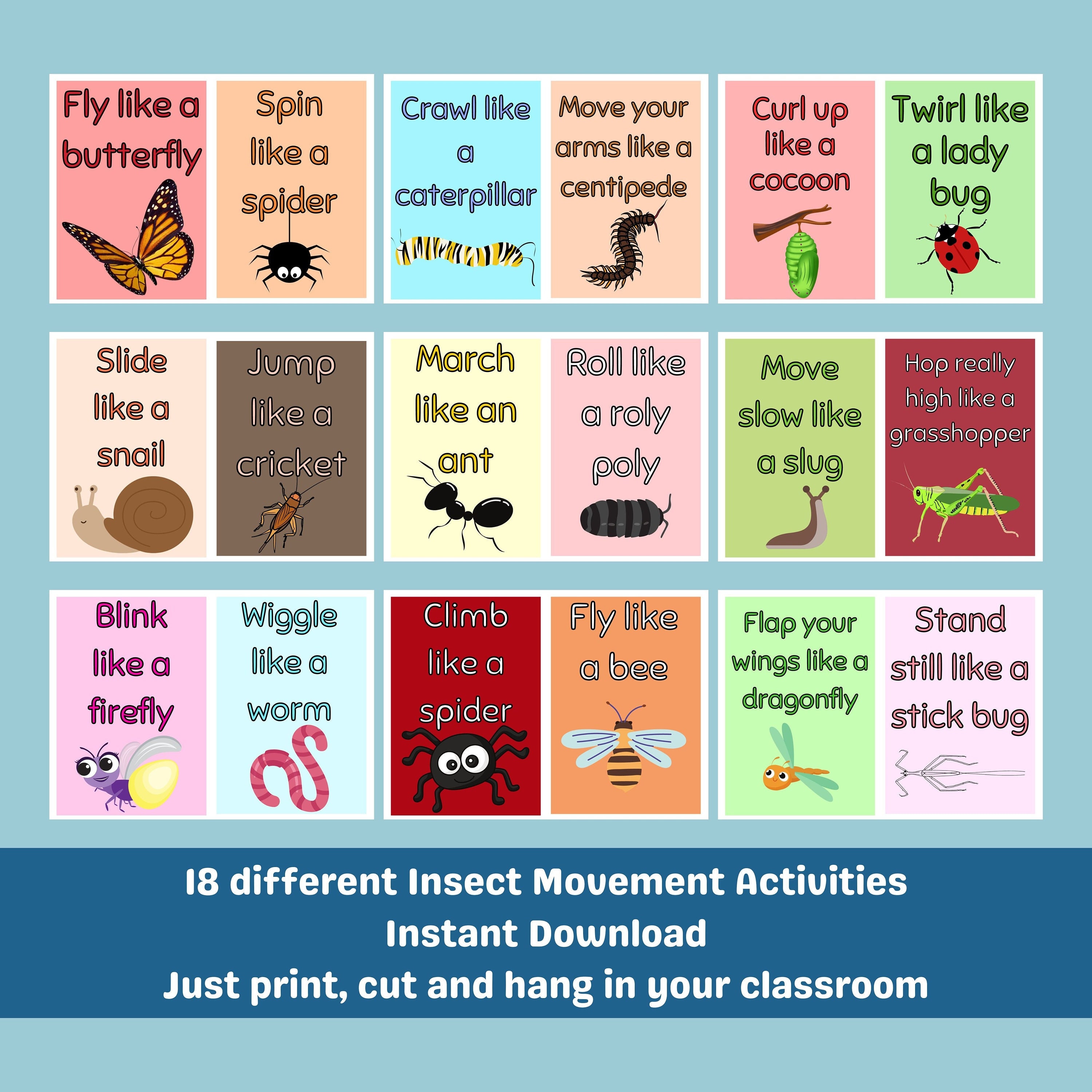 Insect Themed Movement Cards | Movement Breaks | Physical Activity ...