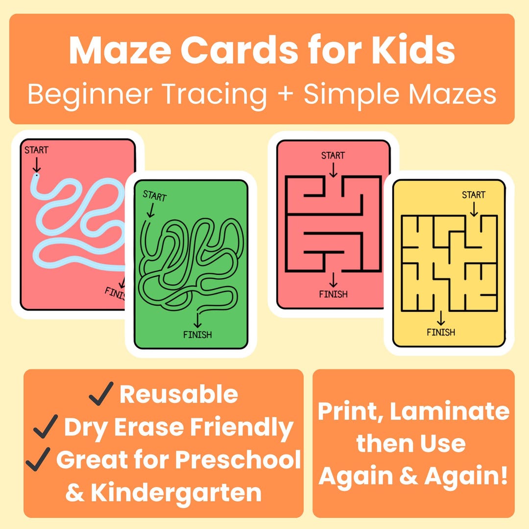Reusable Maze Cards Printable | Preschool Mazes | Beginner Tracing ...