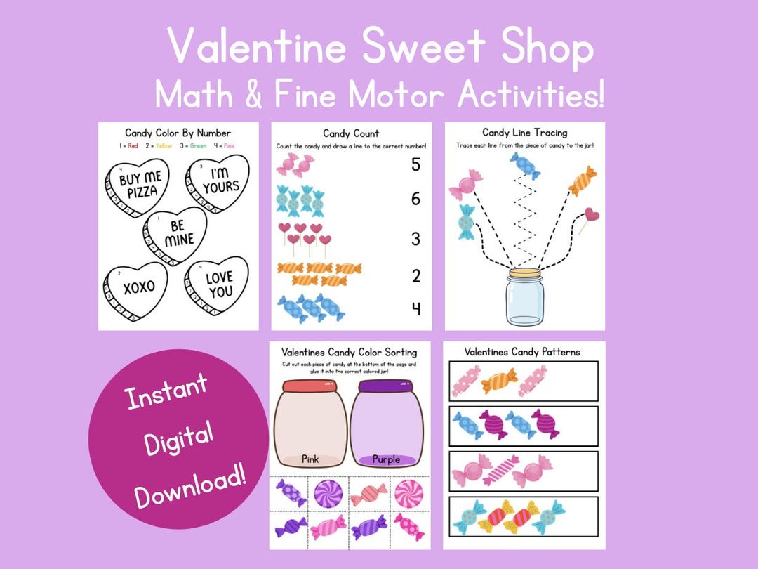 Valentine Sweet Shop Math and Fine Motor Centers | Preschool & Pre‑k ...