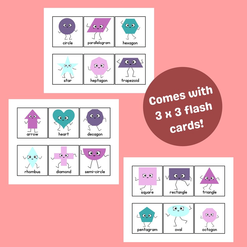 16 Cute Shape Flashcards With Faces | Montessori School Tools | Pre ...