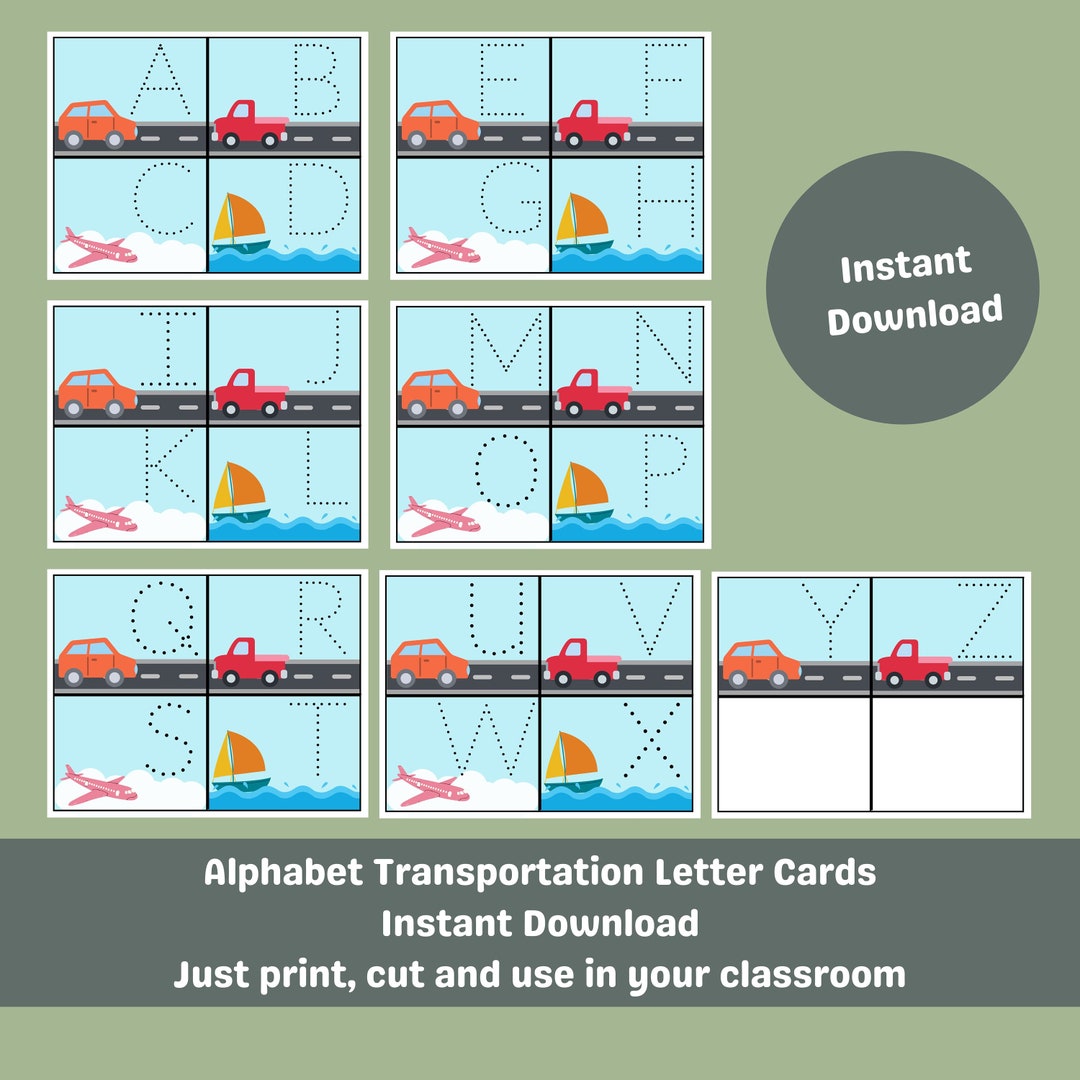 Transportation Themed Alphabet Cards | Letter Recognition | ABC Writing ...