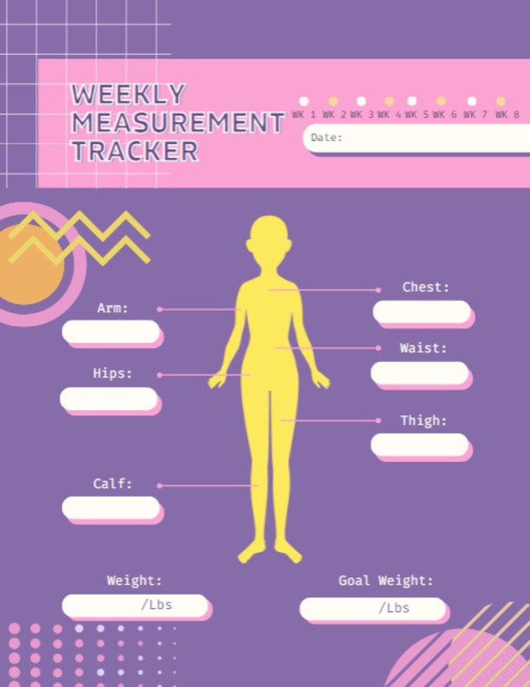 Personalized Printable Weekly Body Measurement Tracker Template ...