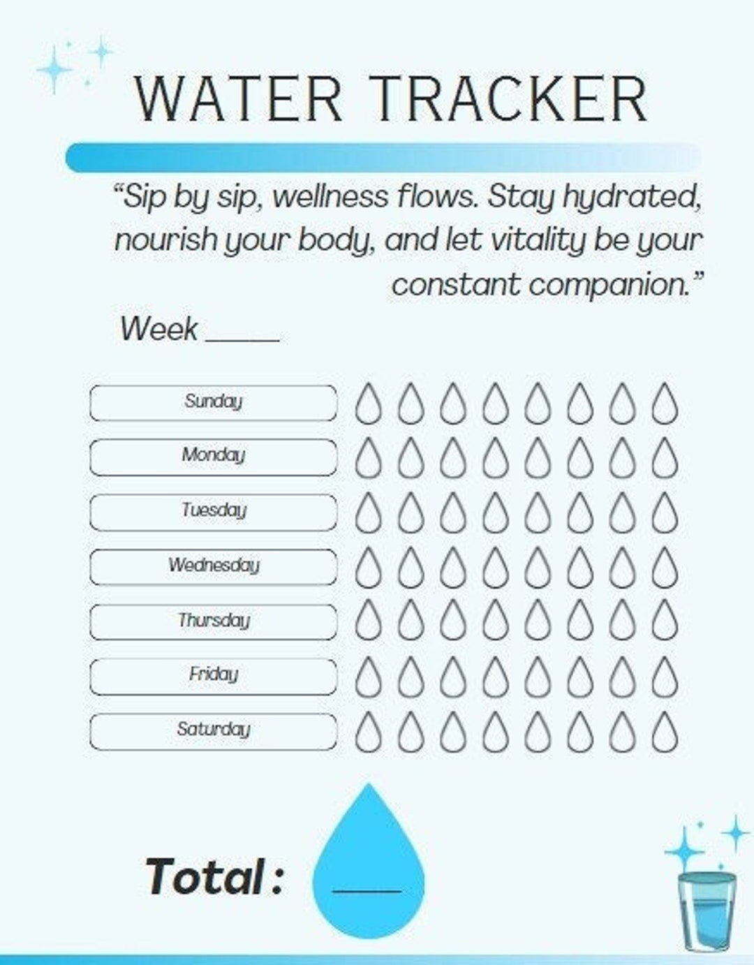 Hydration Habit Tracker - Weekly Water Intake Journal - Stay Refreshed ...