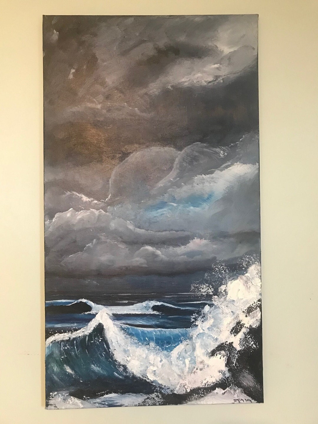 Stormy Sea. Acrylic Painting of Storm Over Atlantic Ocean From ...