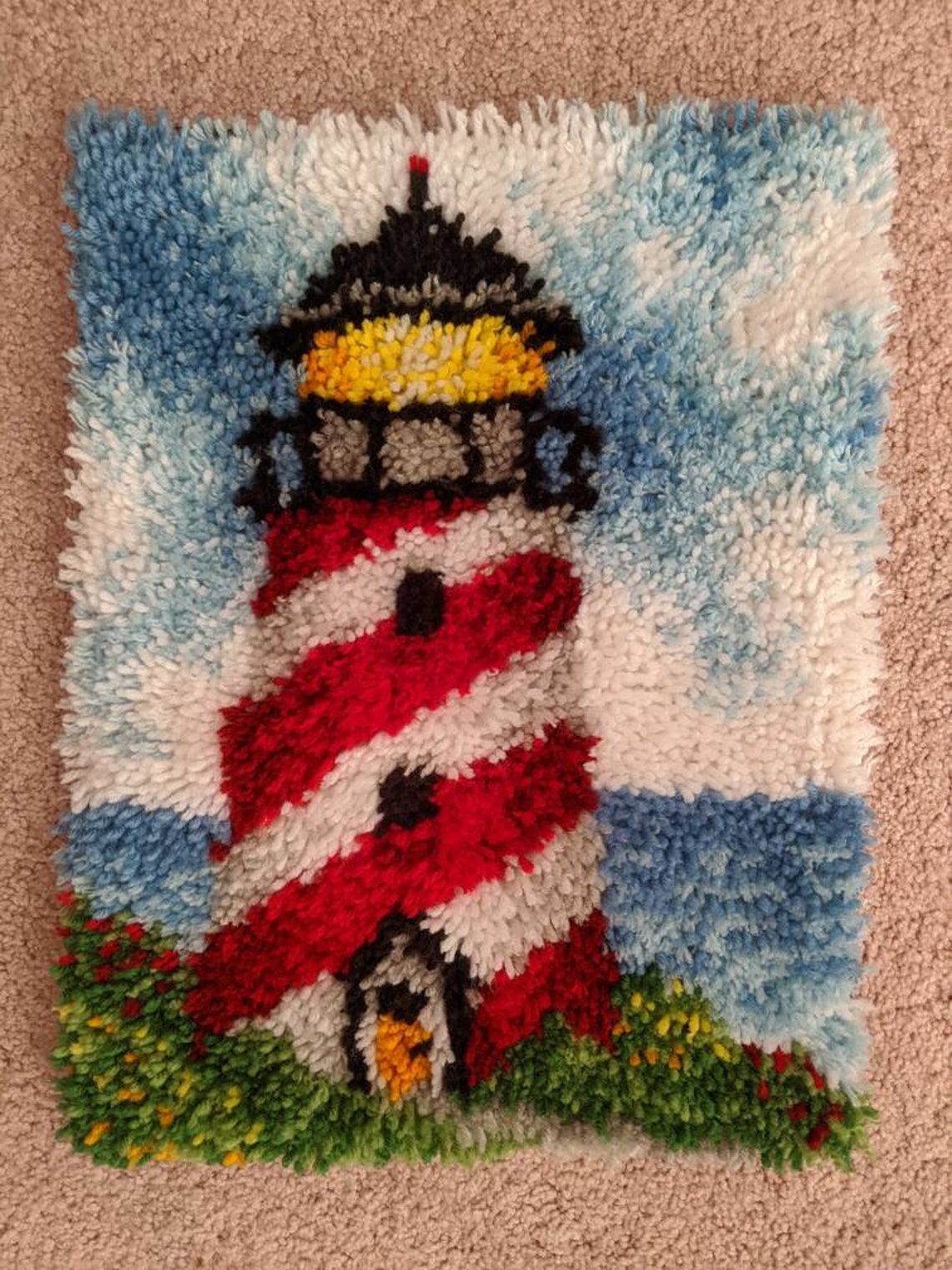 Lighthouse Rug: Handmade Rughooking Cottage Decor, Cute Colorful Ocean ...