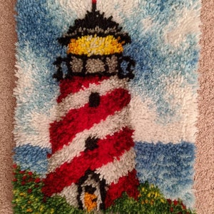 Lighthouse Rug: Handmade Rughooking Cottage Decor, Cute Colorful Ocean ...