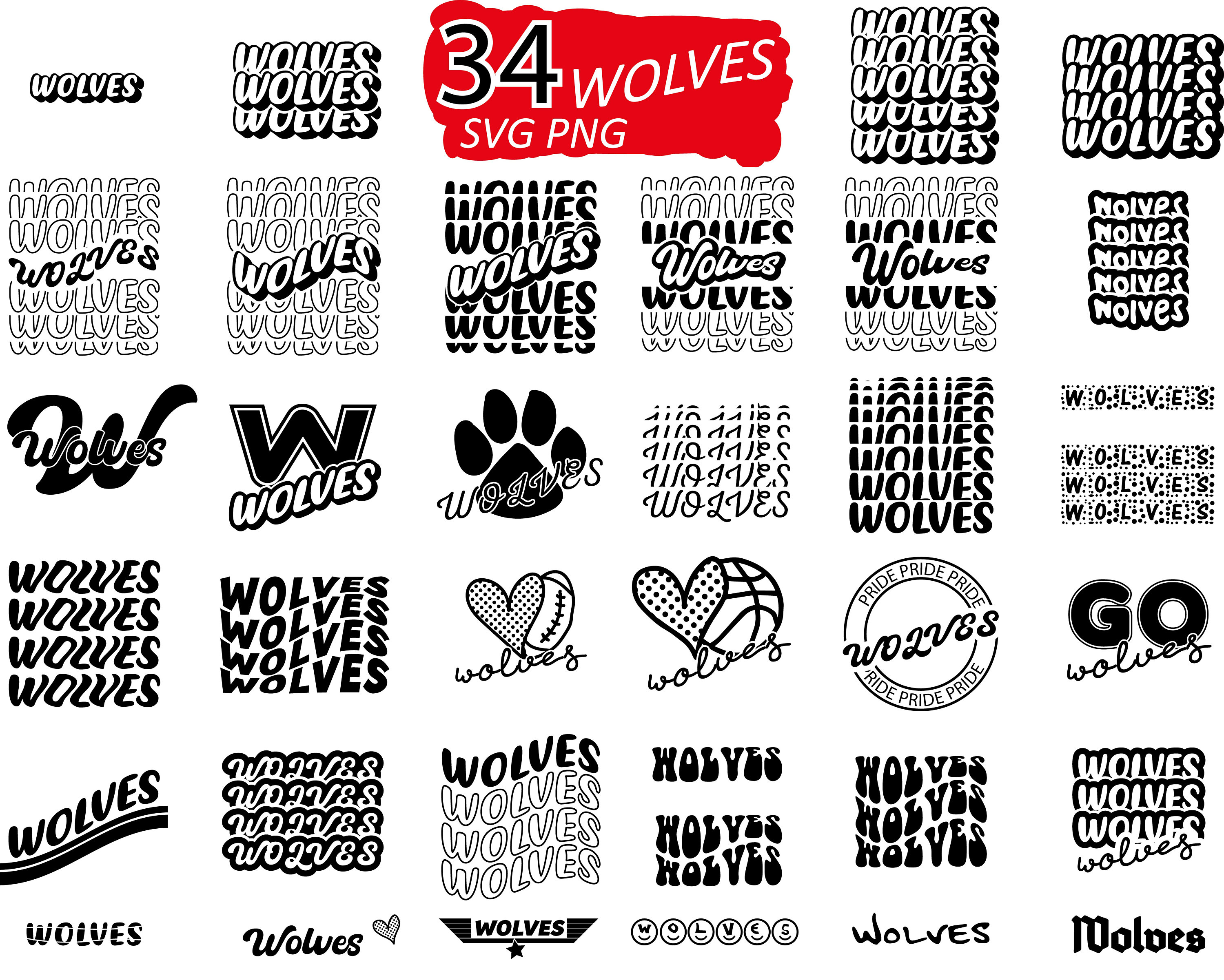 34 Bundle Wolves Svg, Mascot Svg, Basketball Svg, Instant Download ...